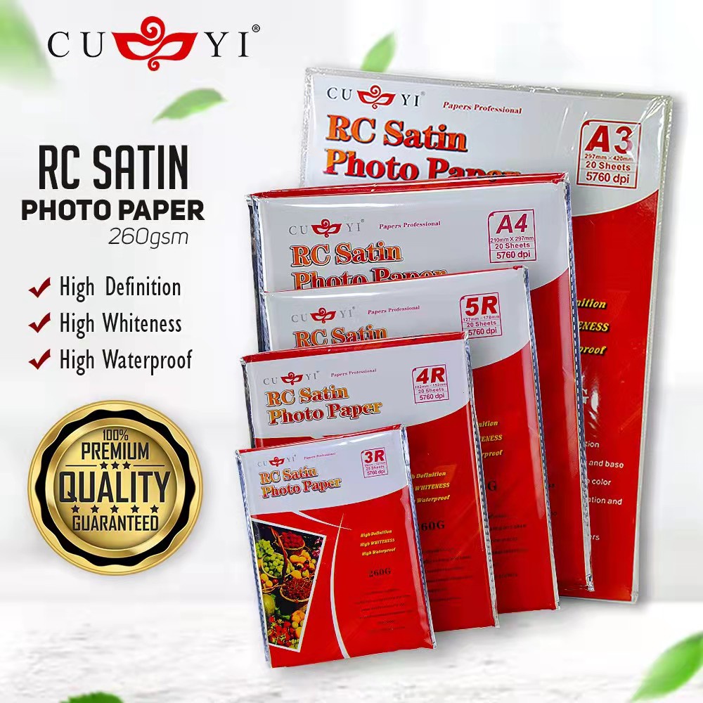 CUYI RC Satin Photo Paper 260gsm A4 | 5R | 4R | 3R Size Resin Coated ...