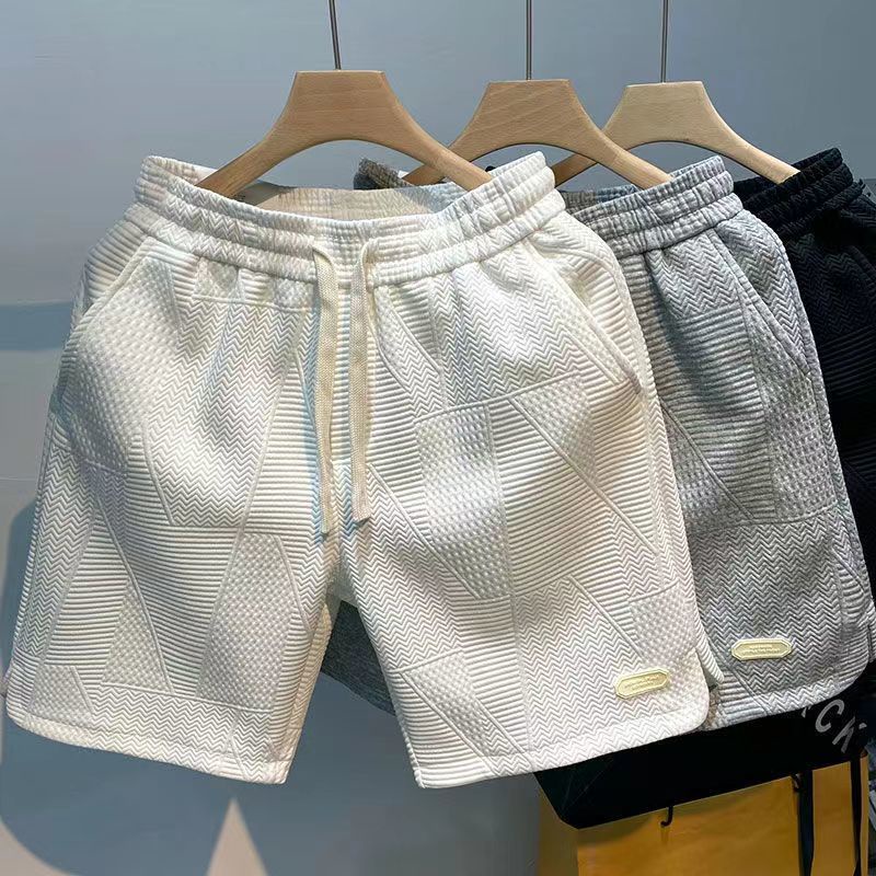 Wave pattern shorts men's casual five point beach shorts summer sports ...