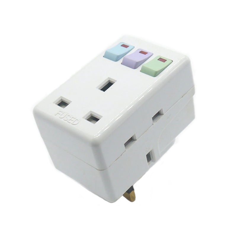 3 Way UK Plug Adaptor Independent Switch Extension Socket Wall Power ...