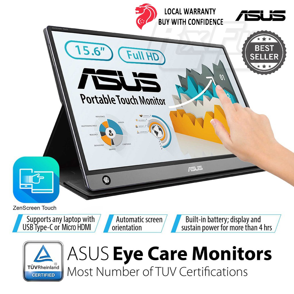 Asus Zenscreen MB16AMT 15.6" Full HD Portable Monitor Display Touch ...