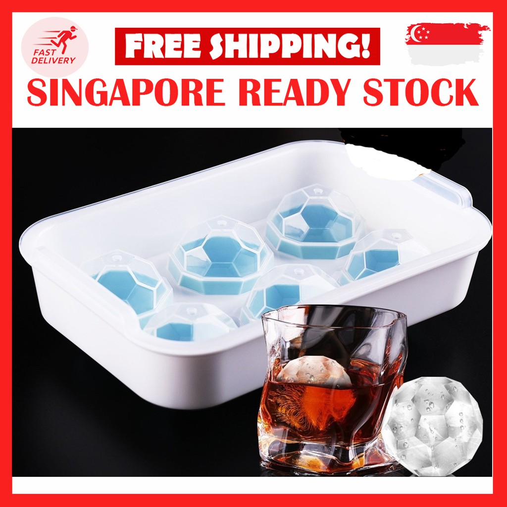 LARGE 6 ROUND ICE CUBE TRAY ICE BALLS FOR WHISKEY EASY RELEASE SILICONE ...