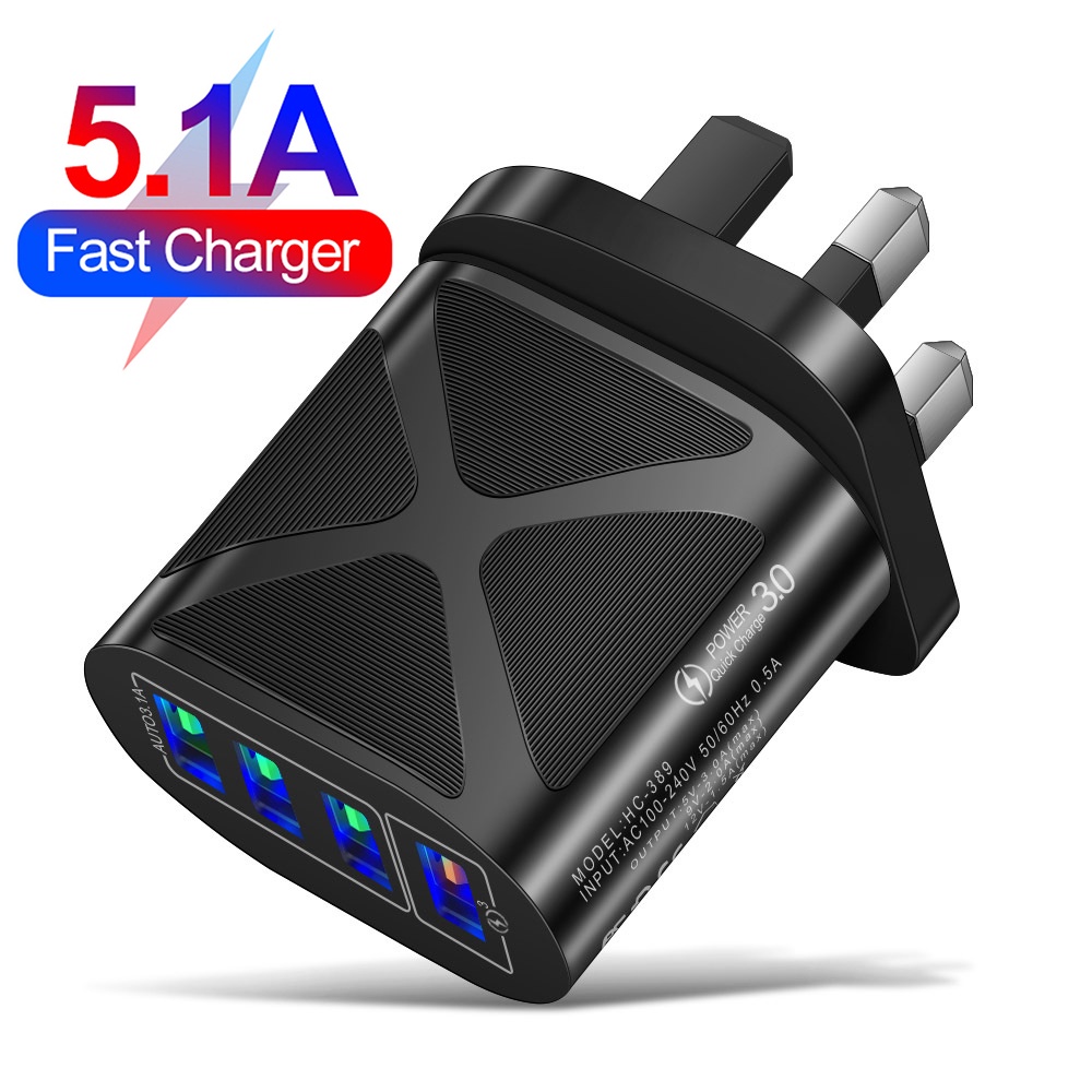 45W EU/US/UK Plug Singapore USB Charger 3A Quik Charge 3.0 Mobile Phone ...