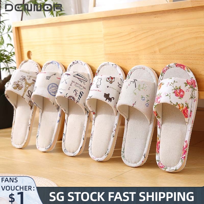 Dennor Floral Slippers Women Spring Autumn Home Slippers Couples Linen ...