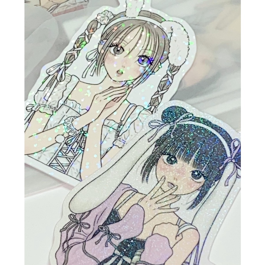 [SANADA] Rabbit & Bunny Pearl Piece Sticker Set (2P) Lop Ear, Angora ...