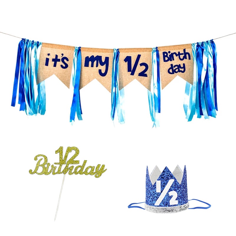 Kids Birthday Party Supplies 6 Months Birthday Banner Set 1/2 Birthday ...