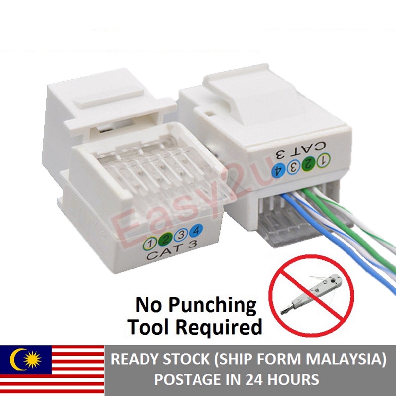 CAT3 RJ11 Keystone Jack Connector telephone module Jack Tool-free RJ11 ...