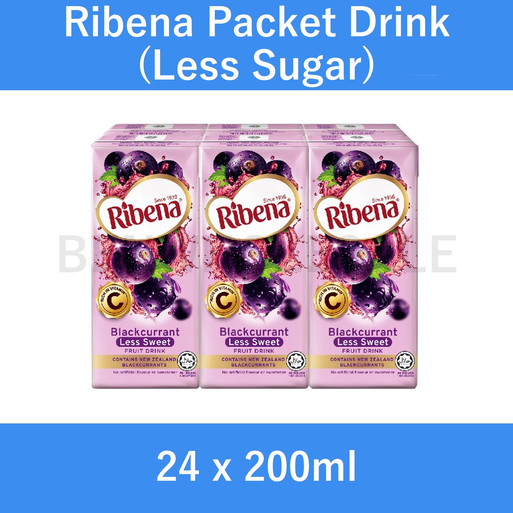 Ribena Blackcurrant Original Taste / Less Sugar (24 x 200ML) Carton ...