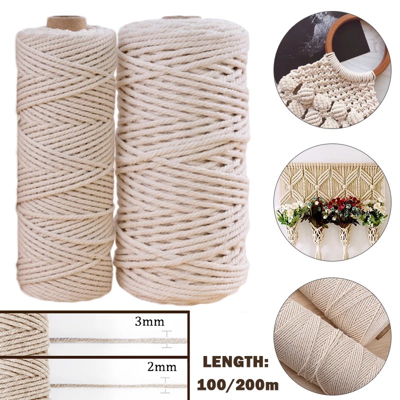 1-10mm Macrame Rope Twisted String Cotton Cord For Handmade Natural ...