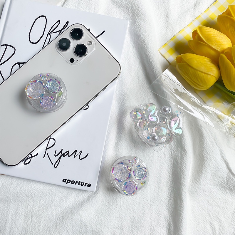 Ins Laser Flowers Cute Clear Color Bracket Plain Color Grip Griptok ...