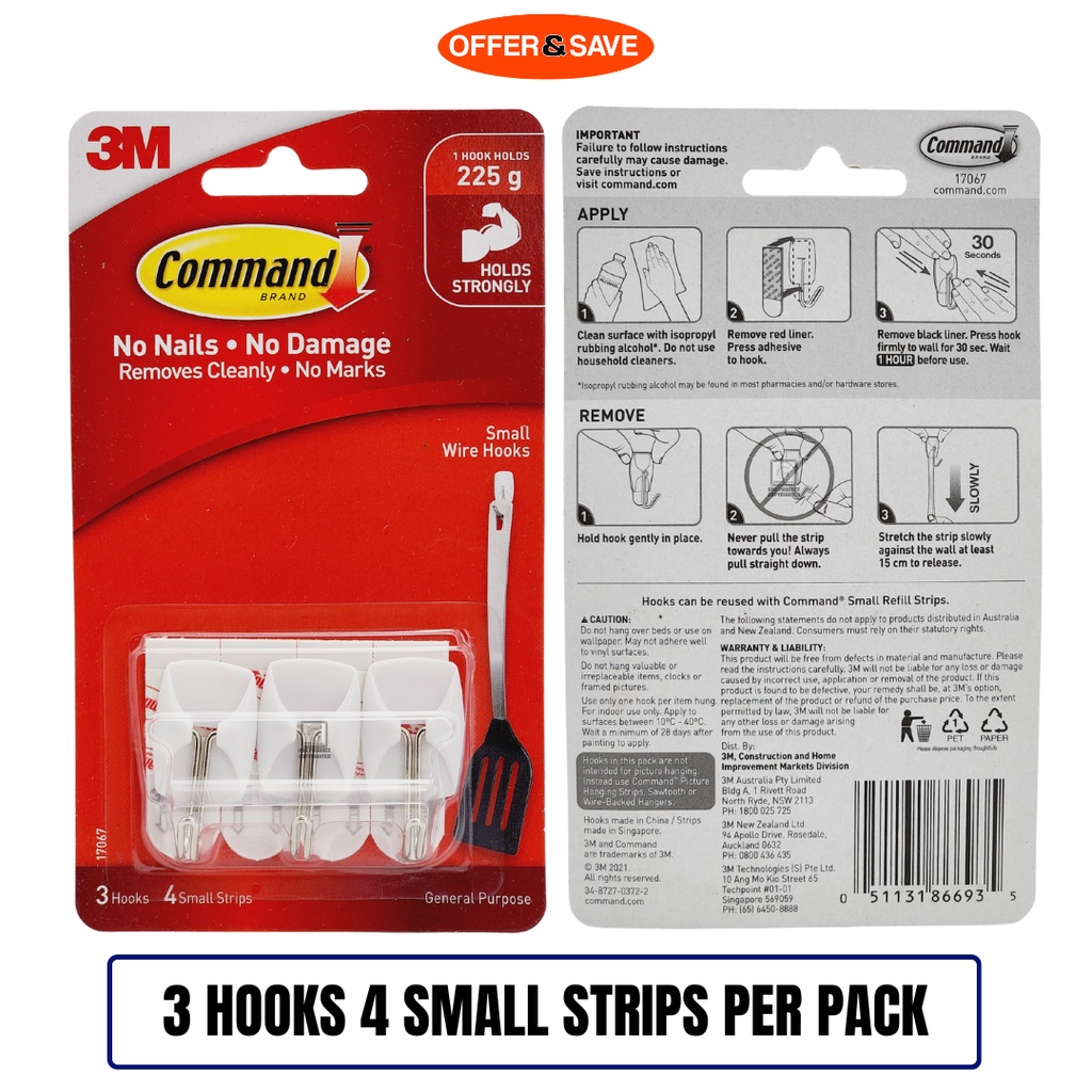 [Local Set] 3M Command General Purpose Hooks Ceiling Hooks Clothes Hook ...