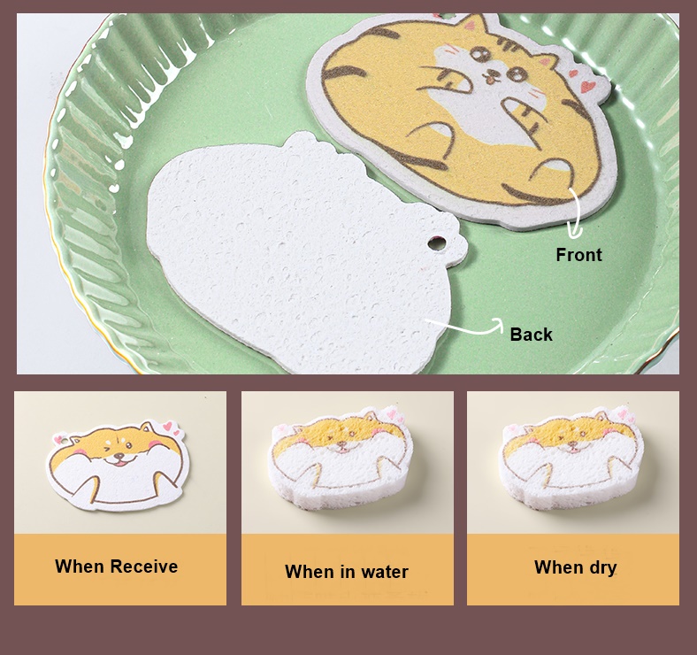 *SG SELLER* Cute Cartoon Compressed Wood Pulp Magic Sponge Dishwashing ...
