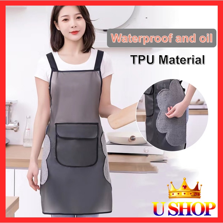 2023 New Frosted Translucent Simple Black and White Aprons Waterproof ...