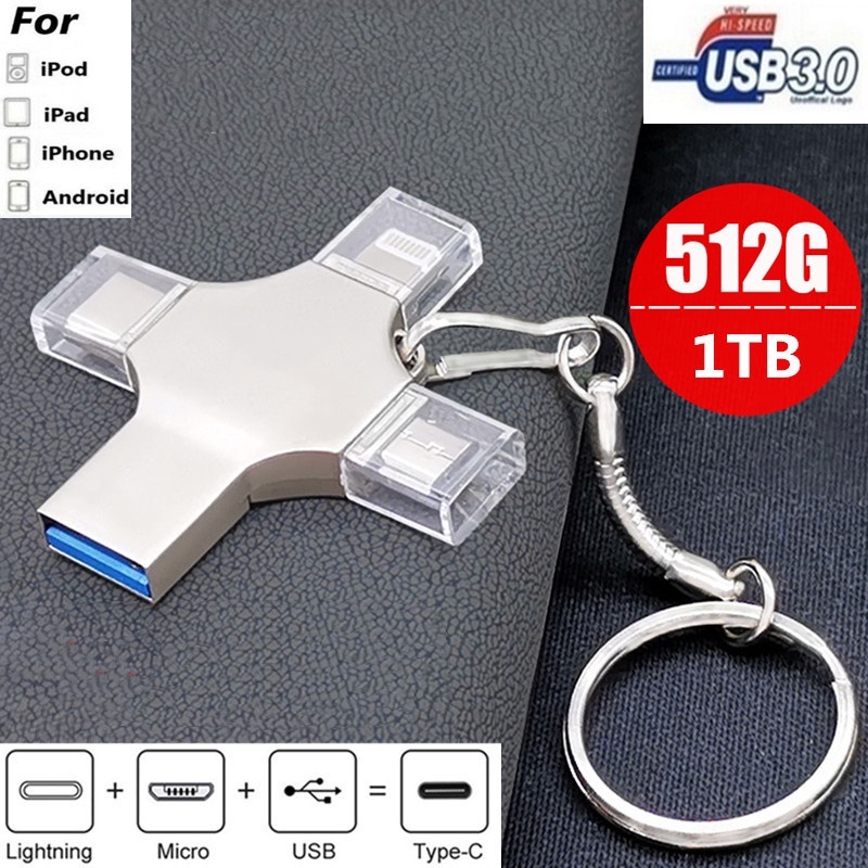 4-in-1 flash drive USB 3.0 memory stick 2TB/1TB/512GB/256GB/128GB OTG ...