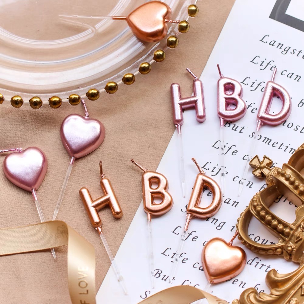 [SG SELLER] Happy Birthday HPB Letter Candles with Heart Shape Gold ...