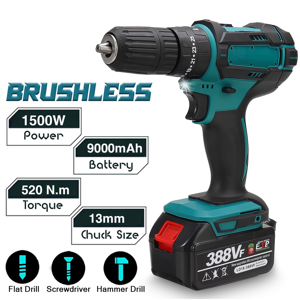 13mm Electric Cordless Brushless Impact Drill Hammer Drill Screwdriver ...