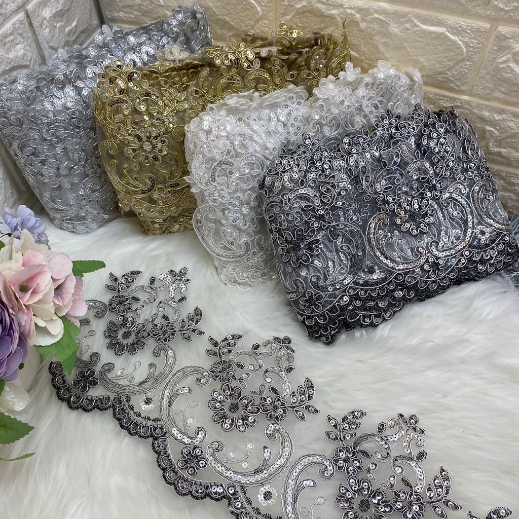 NEW BORDER LACE 1LAYER SEQUIN CANTIK MENAWAN / LACE BARU SAMPAI / LACE ...