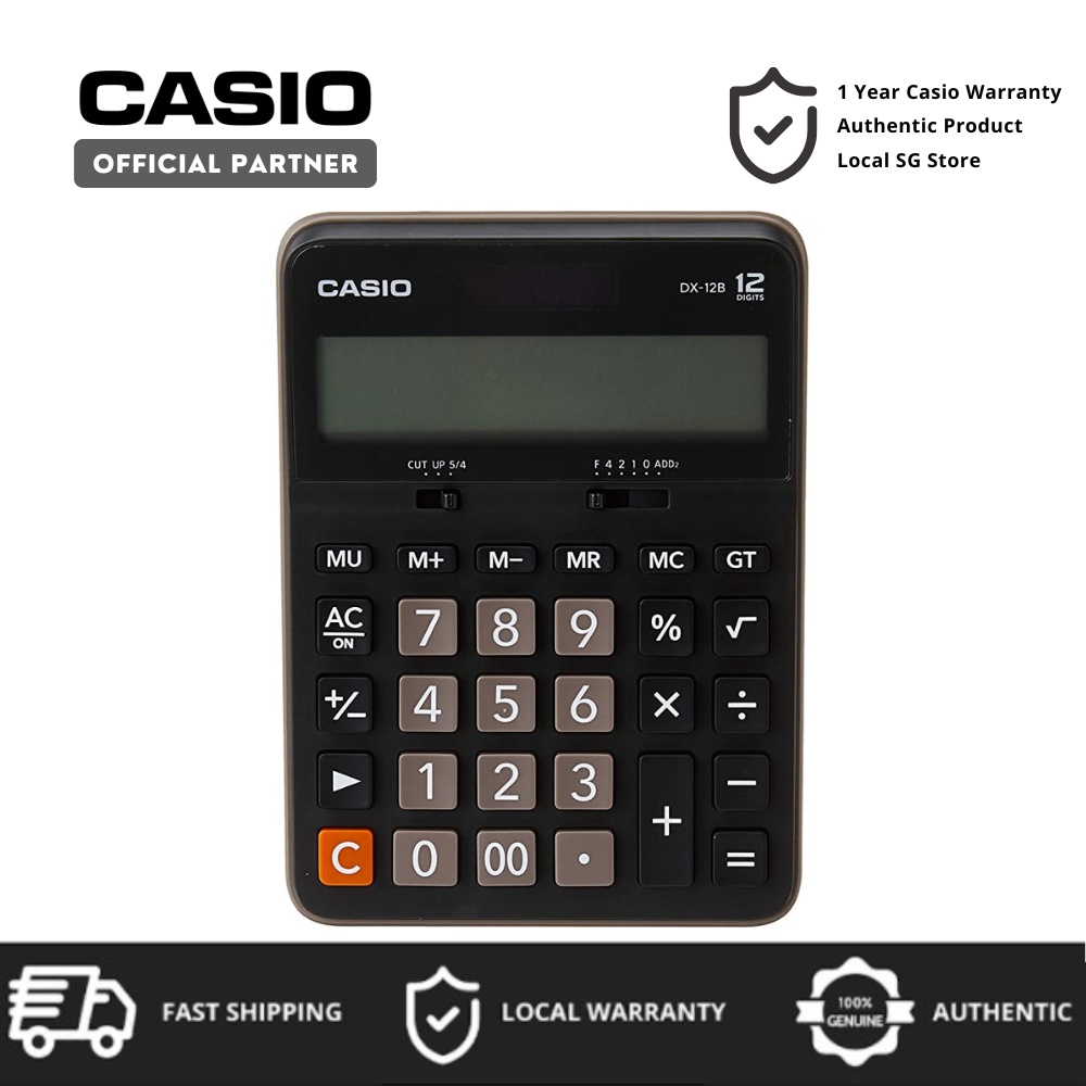 Casio DX-12B 12 digits Solar & Battery Extra Large display Independent ...