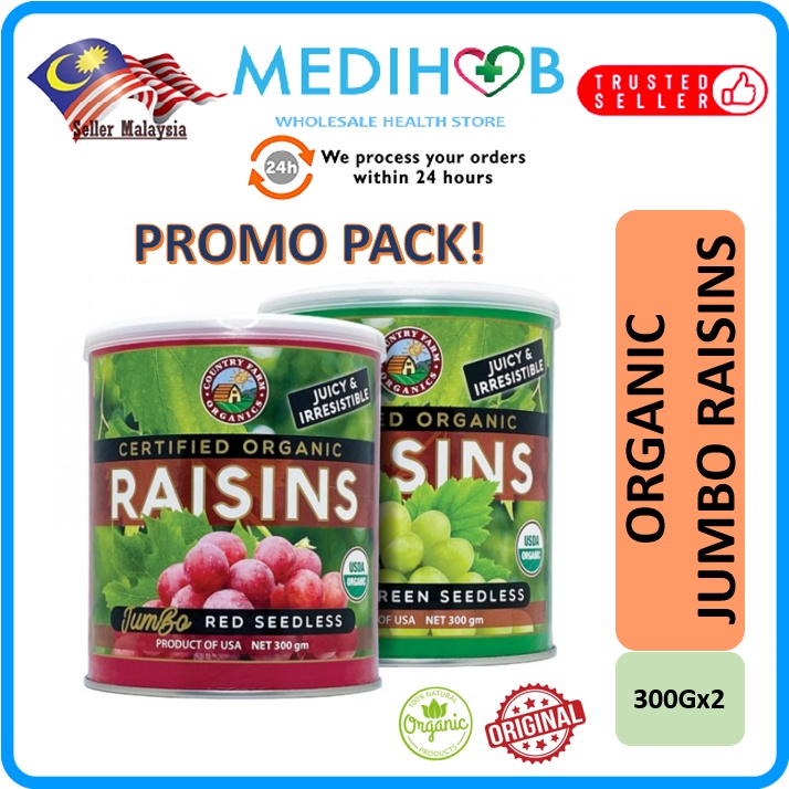 [VALUE PACK] Organic Seedless Raisins Red & Green (300Gx2) Country Farm ...