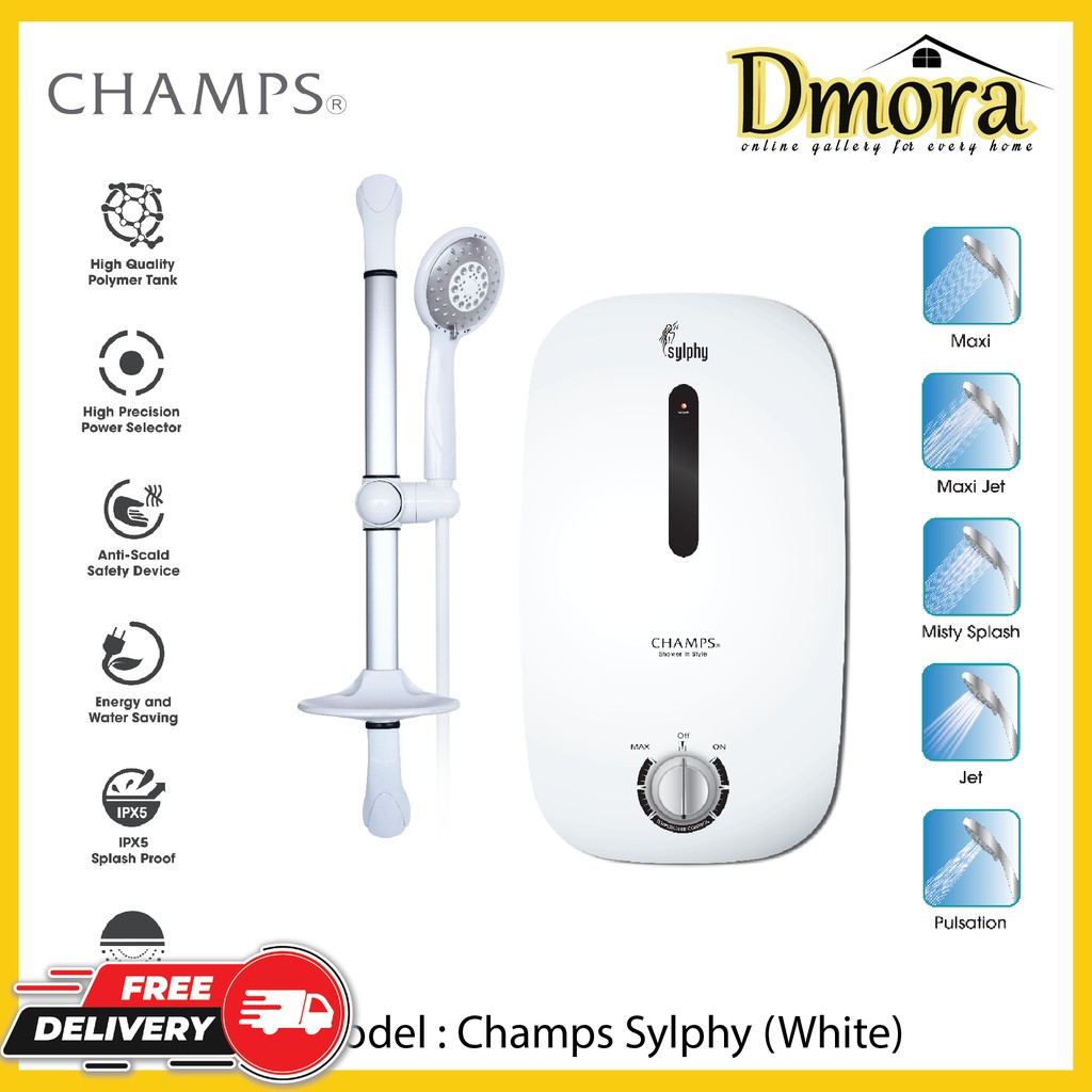 Champs Sylphy - White ( Instant Heater ) - with Hand Shower | Shopee ...