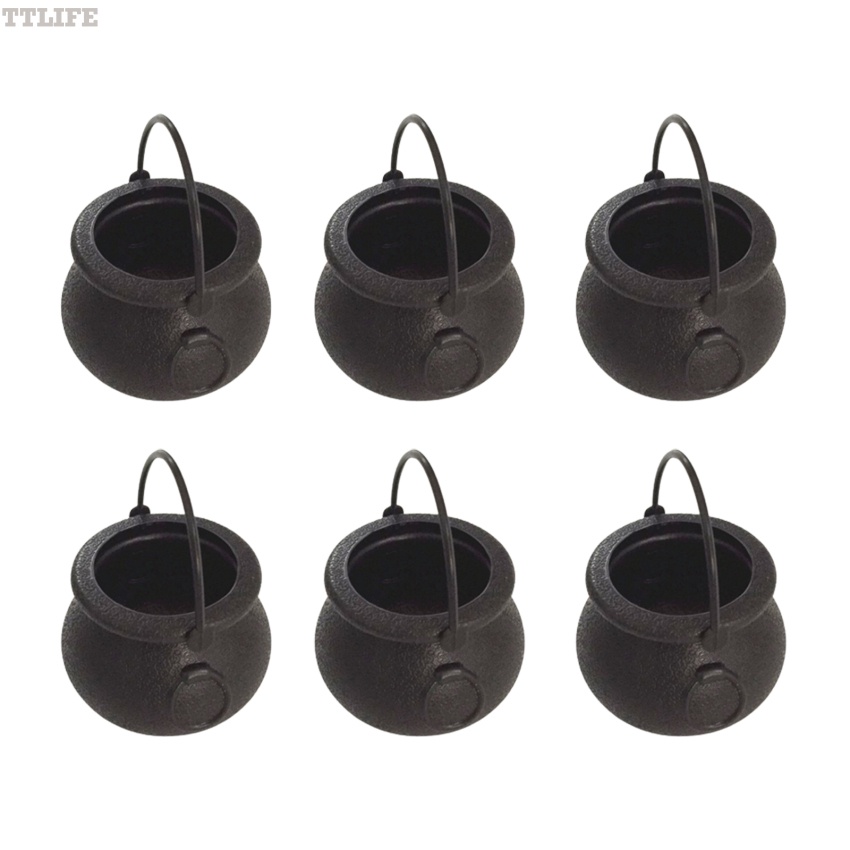 6 Pieces Mini Halloween Candy Buckets Mini Black Witch Cauldron Halloween Candy Holder Halloween