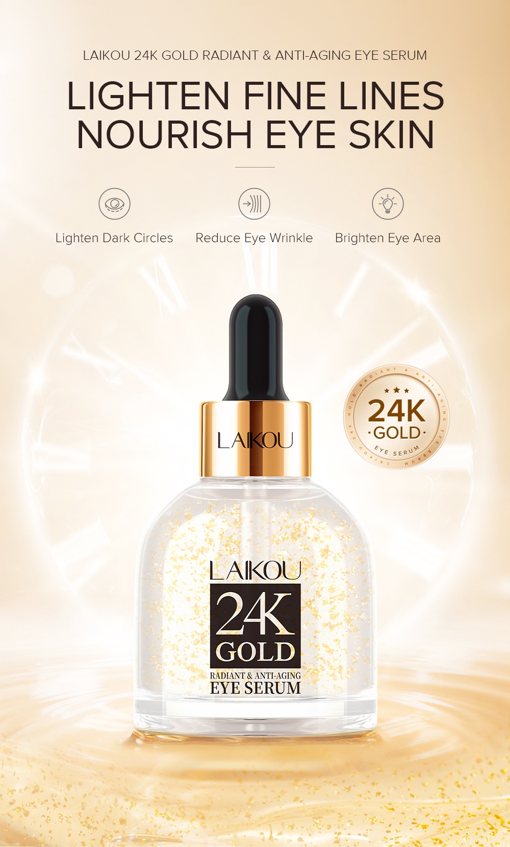 LAIKOU 24k Gold Radiant Anti-Aging Eye Serum Brightening Lighten Dark ...