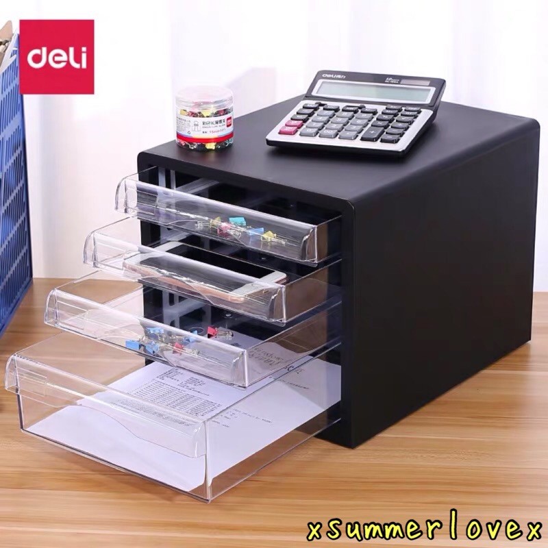 Deli 4 Tier Doc File Cabinet Drawer (Black/Grey) | Shopee Singapore