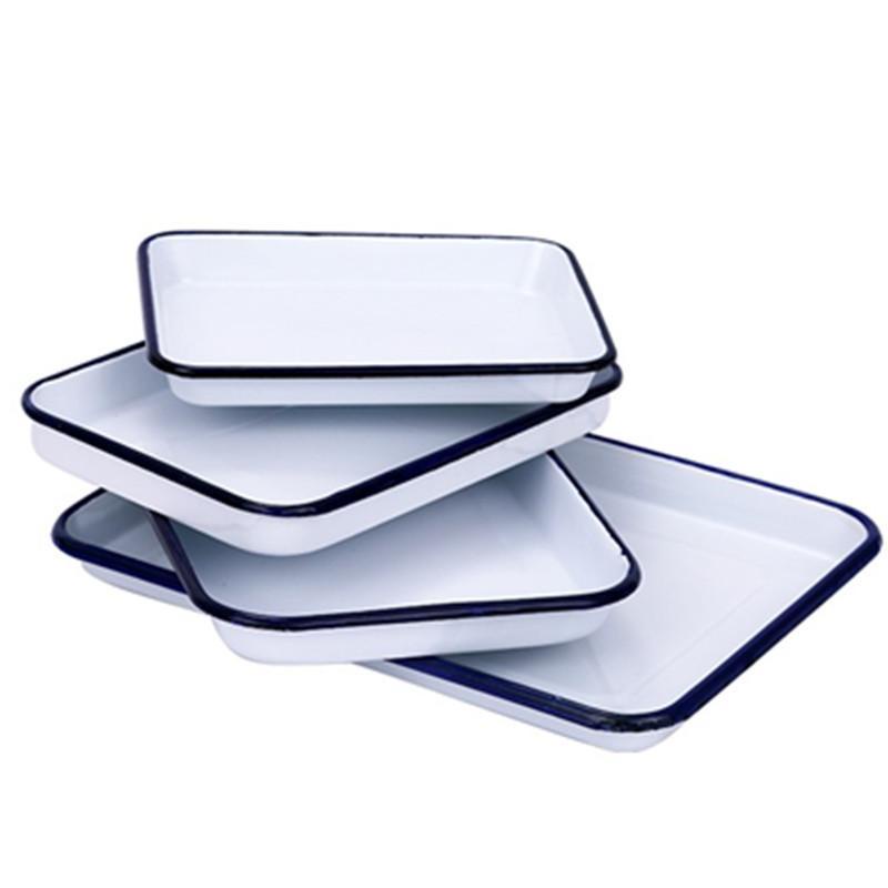 Enamel Plate White Thick Enamel Square Plate Large Rectangular Plate ...