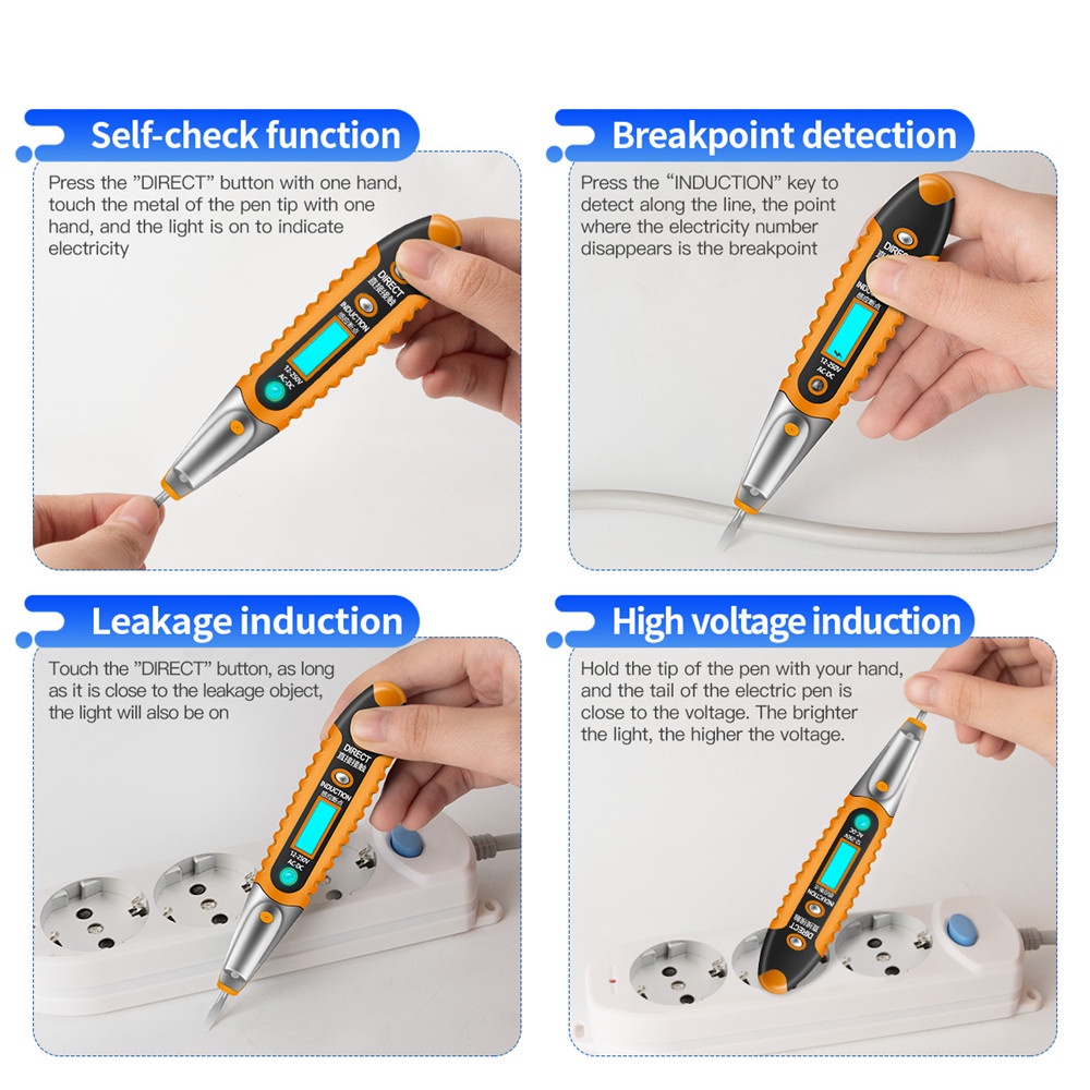 Multi Electricity Detector Tester Pen Digital Test Pencil AC DC 12-250V ...