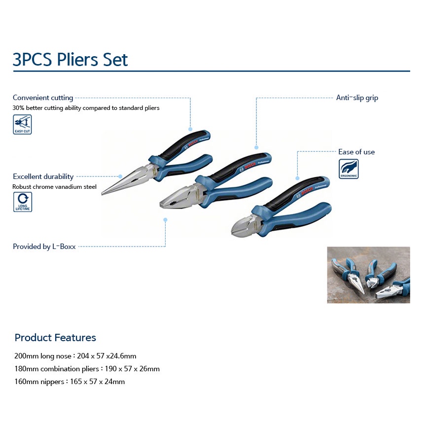 Bosch Pliers Set Hand tools long noses nippers combination pliers ...