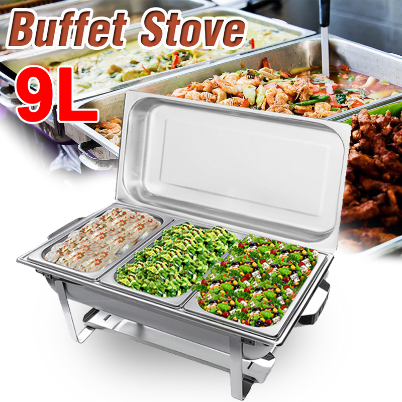 9L 3 Plates Foldable Stainless Steel Square Buffet Stove Dish Set ...