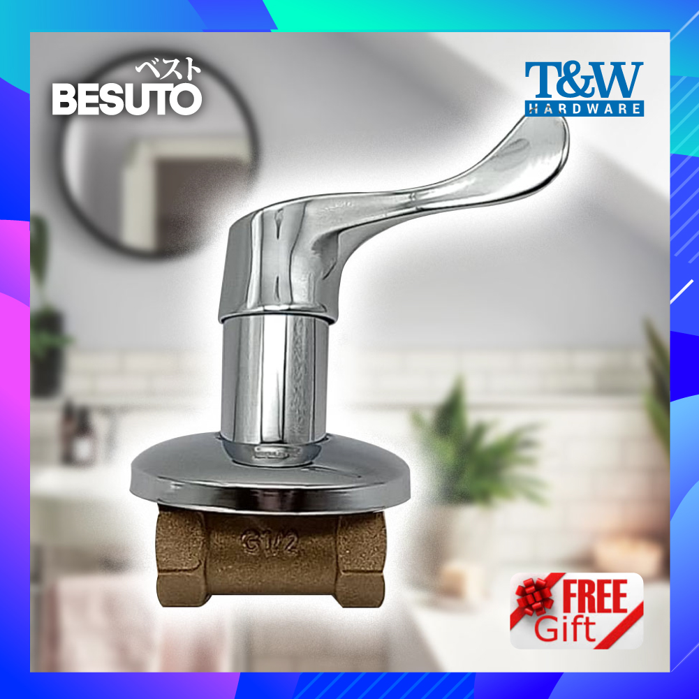 BESUTO 1/2" 15mm Concealed Stopcock Adjustable Wall Flange Brass ...