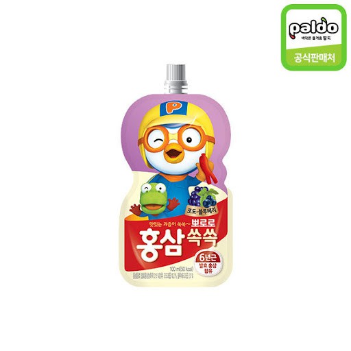 Paldo Pororo Red Ginseng drink Grape and Blueberry 100ml 뽀로로 홍삼쏙쏙 포도 ...