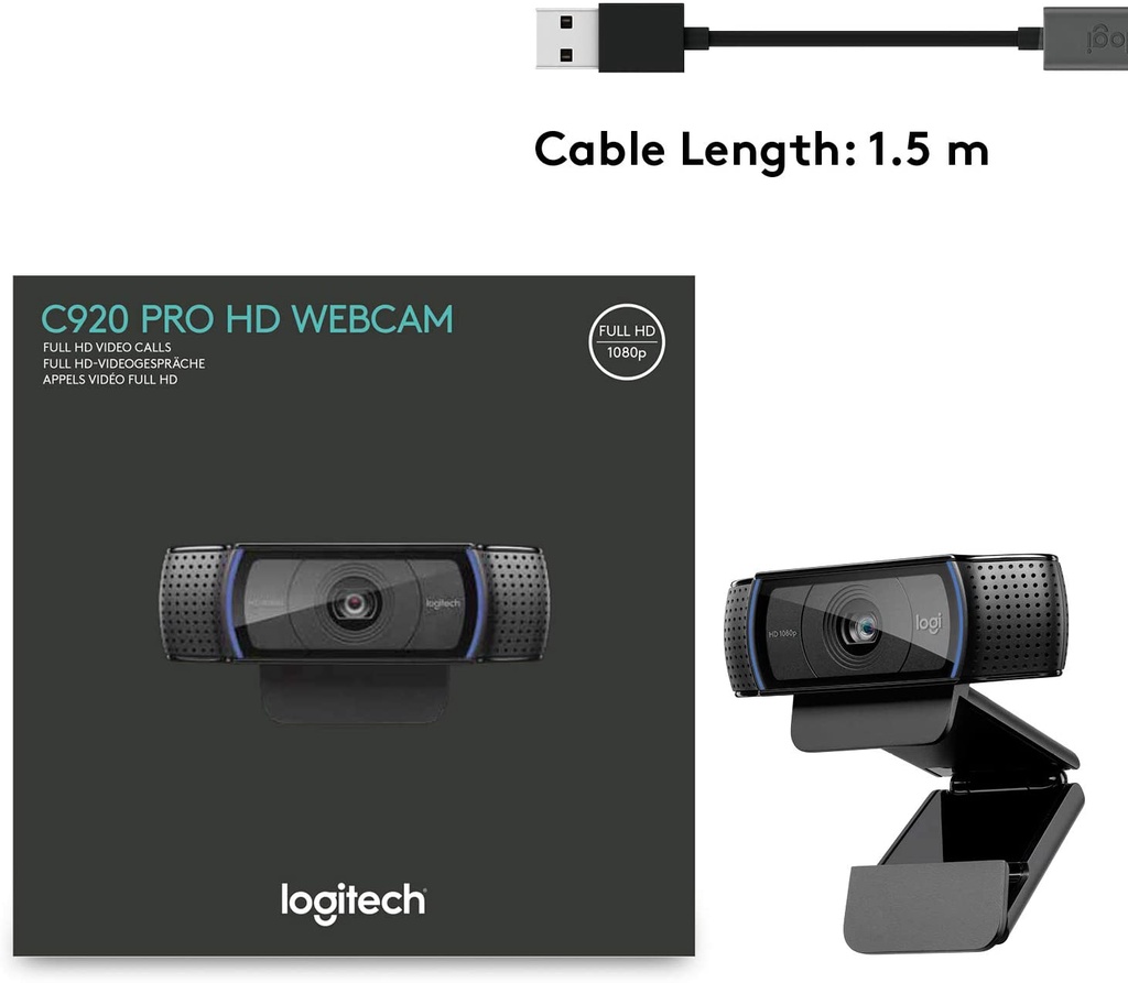 Logitech Webcam C920 Pro Full HD 1080P with Stereo Audio For Streaming ...