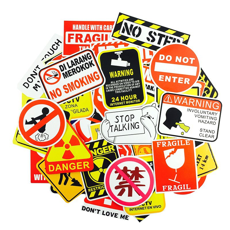 50 pcs Warning Sign Sticker wallpaper Decal for Motorcycle Fridge ...