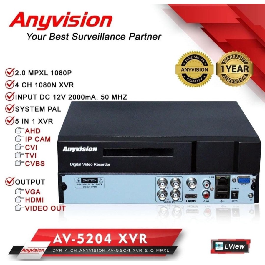 Dvr ANYVISION AV-5204 XVR 265 4CH 2MP 1 Year Warranty | Shopee Singapore