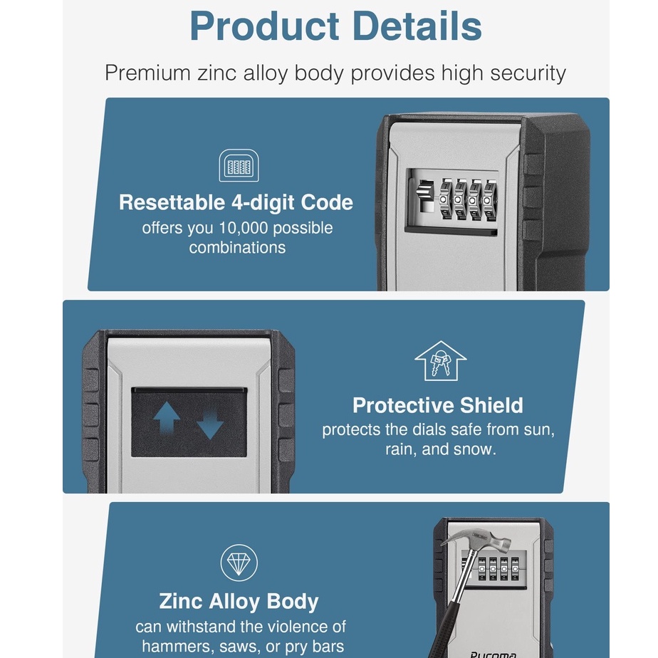 Key Storage Box with Key Hook/Wall Mounted 4 Digit Combination Padlock ...