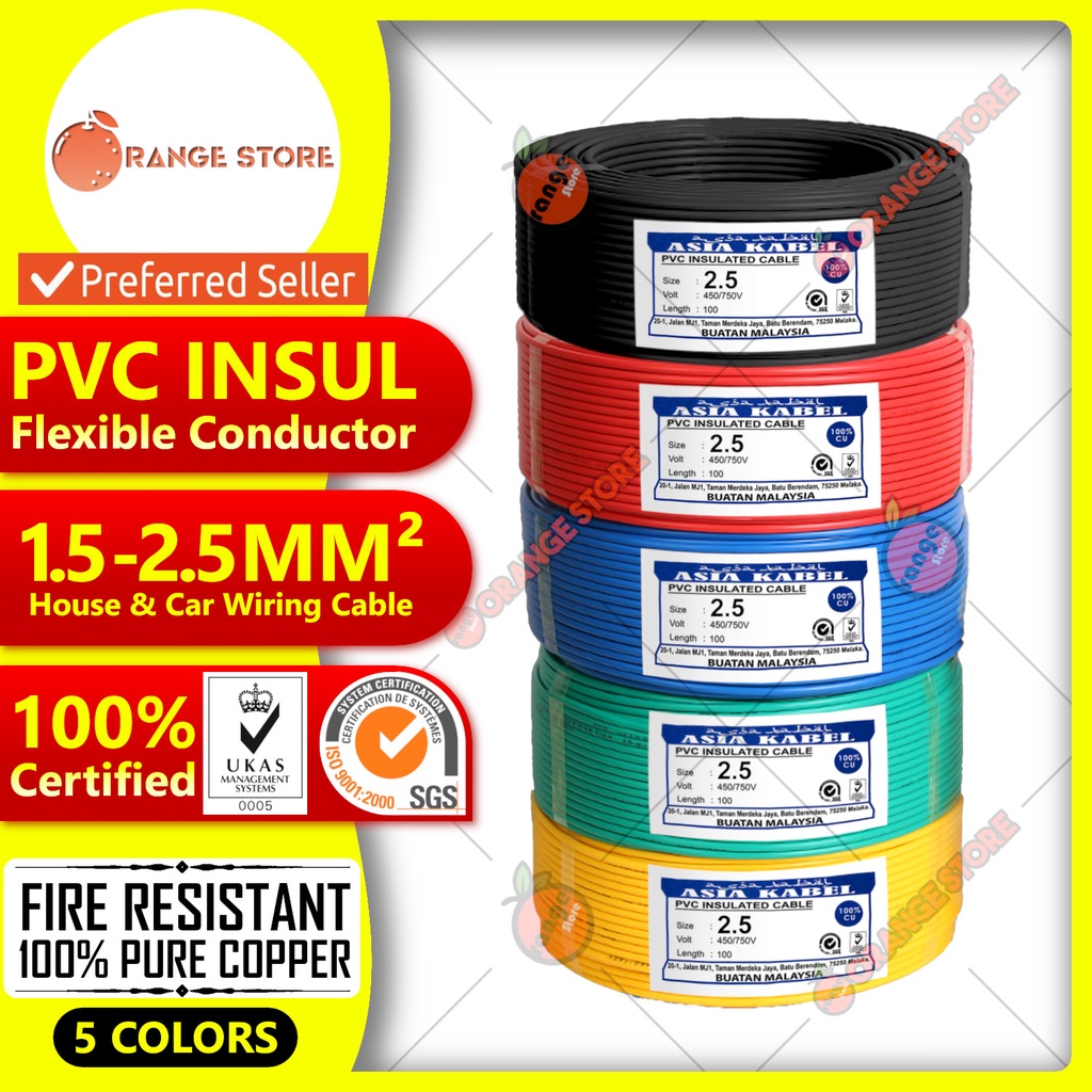 【100% PURE COOPER】 ASIA/SVC/GN KABEL 1.5mm/2.5mm PVC INSULATED CABLE ...