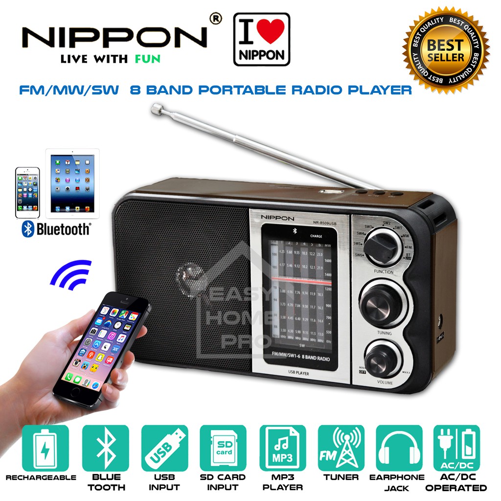 NIPPON NR-8509USB FM/MW/SW 8 BAND PORTABLE RADIO MULTIBAND RADIO ...