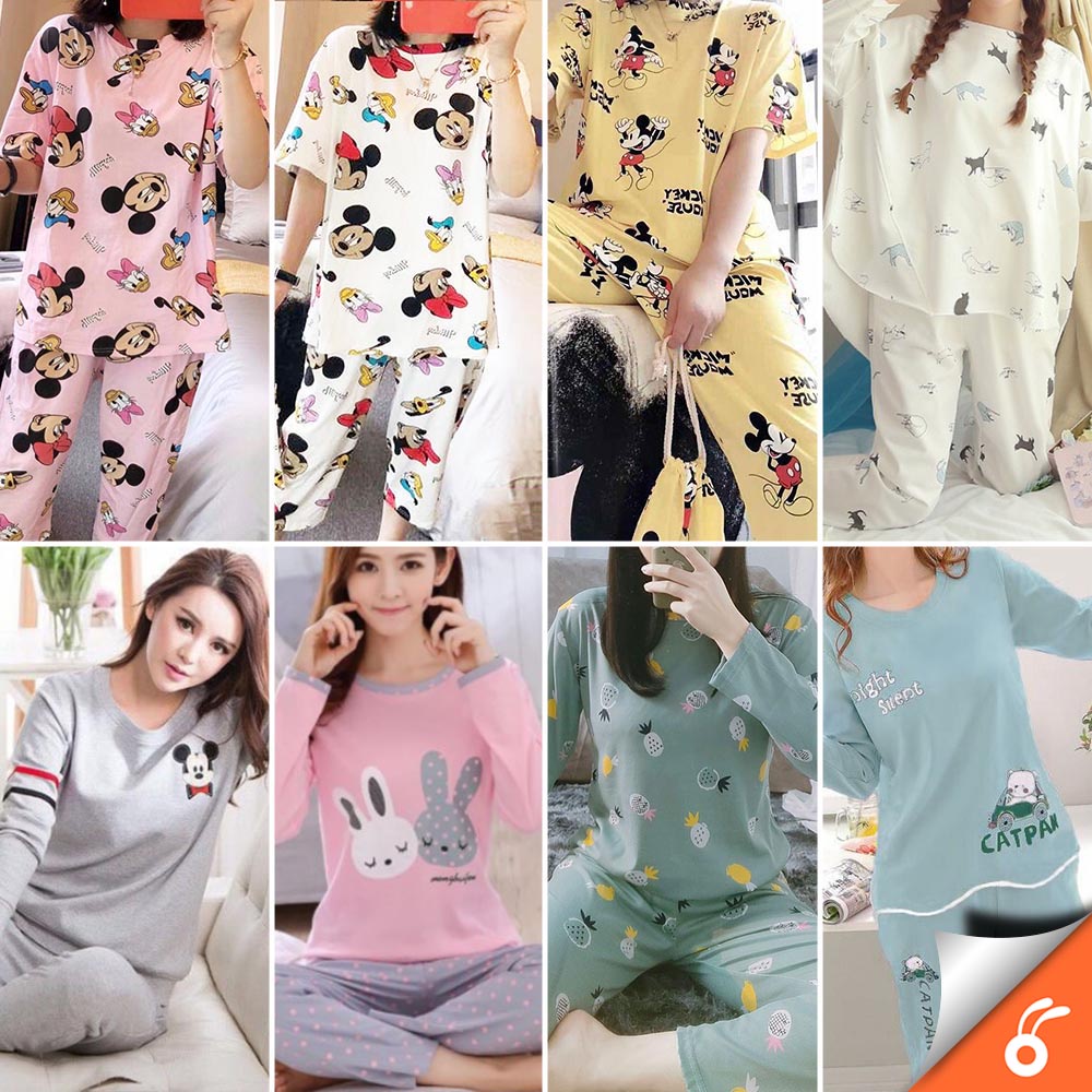 0119 TONG TONG Baju Tidur Perempuan Long Sleeve Women Clothing Pyjamas ...