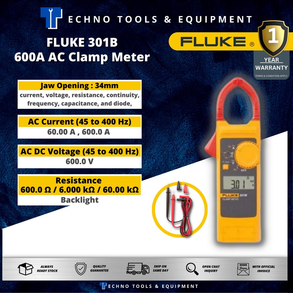 Fluke 301B Clamp Meter | AC 600A Current | AC/DC 600V , Resistance & Continuity, Capacitance ...