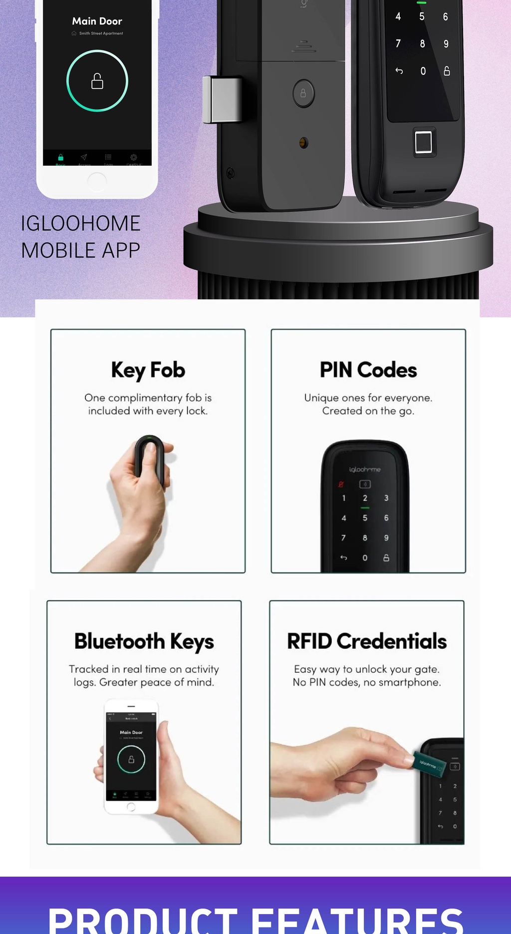 IGLOOHOME RM2F -DIGITAL LOCK FOR METAL GATE.FINGERPRINT/CARD/PIN/KEY ...