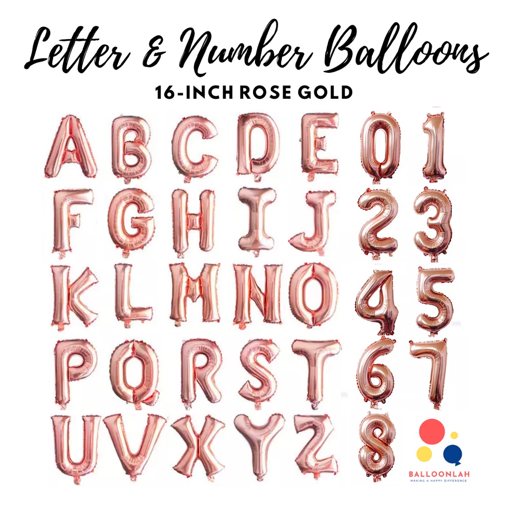 16-inch Rose Gold Letter Foil Number Foil Balloons Air [READY STOCK IN ...