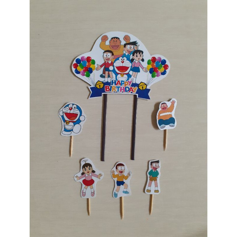 Doraemon TOPPER / DORAEMON CAKE DECORATION / CAKE TOPPER HAPPY BIRTHDAY ...
