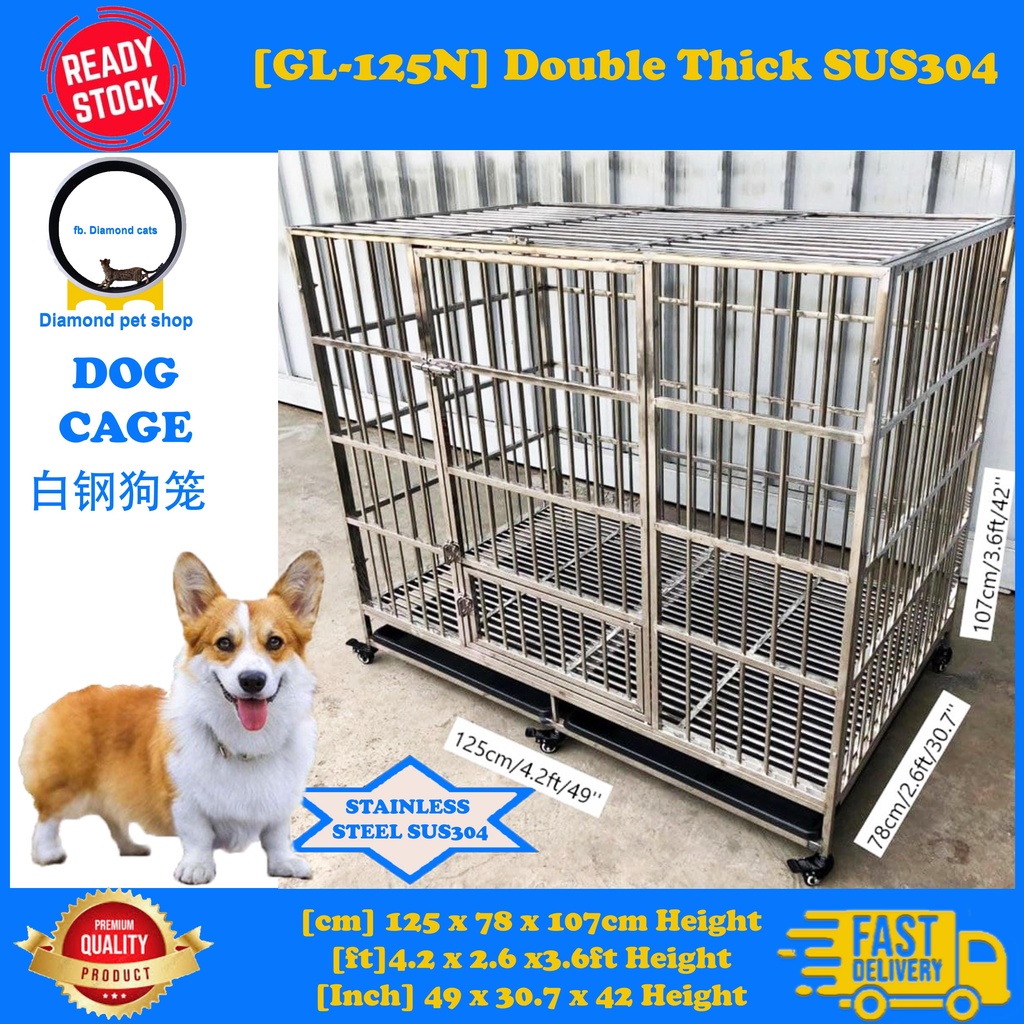 Dog Cage Double Thicknesses SUS304 bar cage Stainless Steel GL-125N Pet ...
