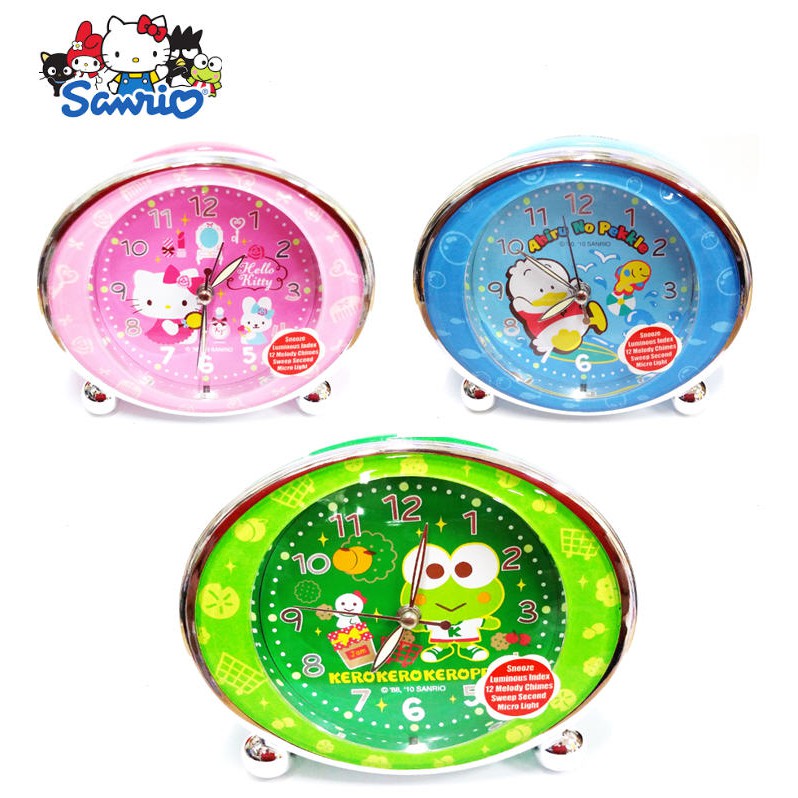 SANRIO ALARM CLOCK*MICRO LIGHT*12 MUSIC CHIMES*PEKO*HELLO KITTY*KEROPI ...