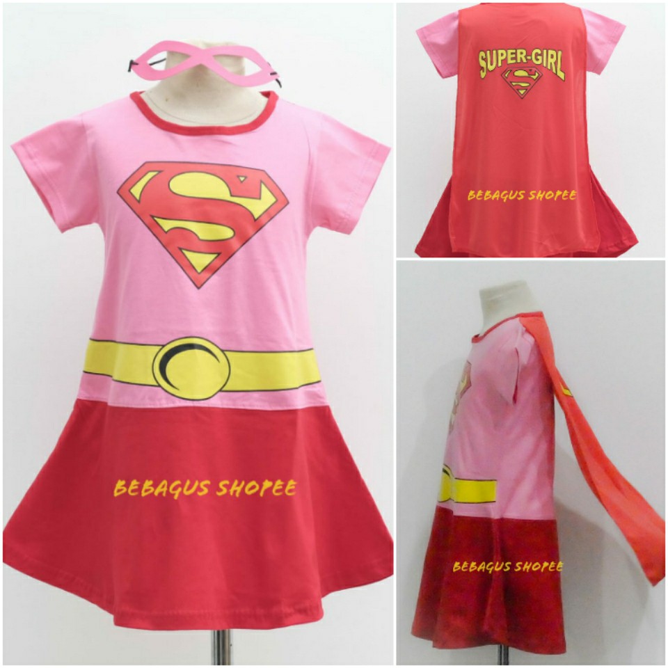 Superhero Children's Costume Dress SUPERGIRL WONDER WOMAN Pink Wings ...