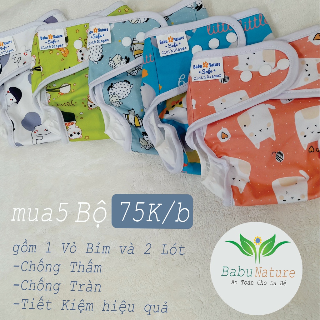 5 SETS OF Babu Nature FABRIC DIAPERS SIZE M,L day (1 SET INCLUDES 1 ...