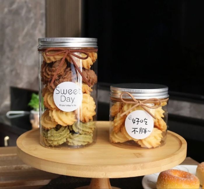 【6.5x6.5cm] Plastic Cookie Jar Biscuit Tin Round Container Transparent ...