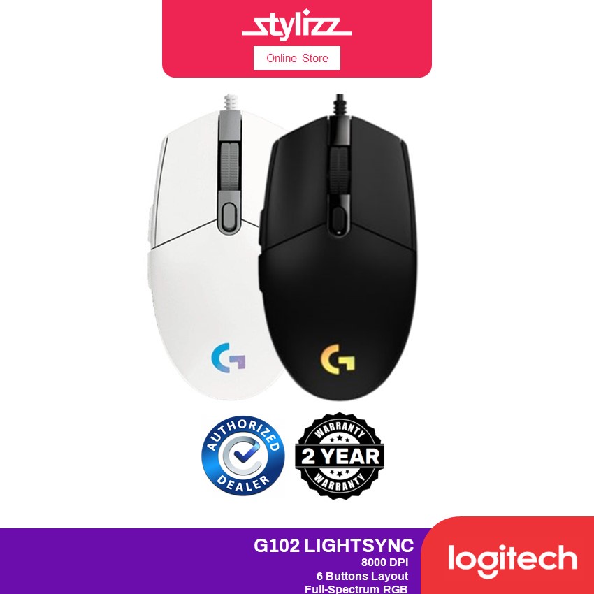 LOGITECH G102 LIGHTSYNC RGB GAMING MOUSE - 8,000 MAX DPI, GAMING-GRADE SENSOR, CLASSIC DESIGN, 6 ...
