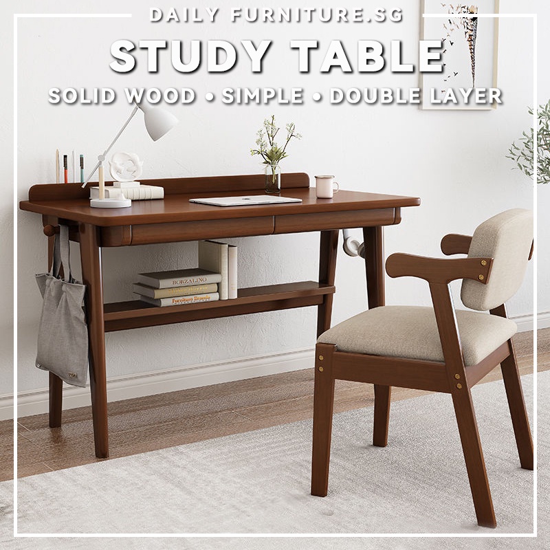 DF Solid Oak Wood Study Table With Drawer Home Computer Table Writing ...
